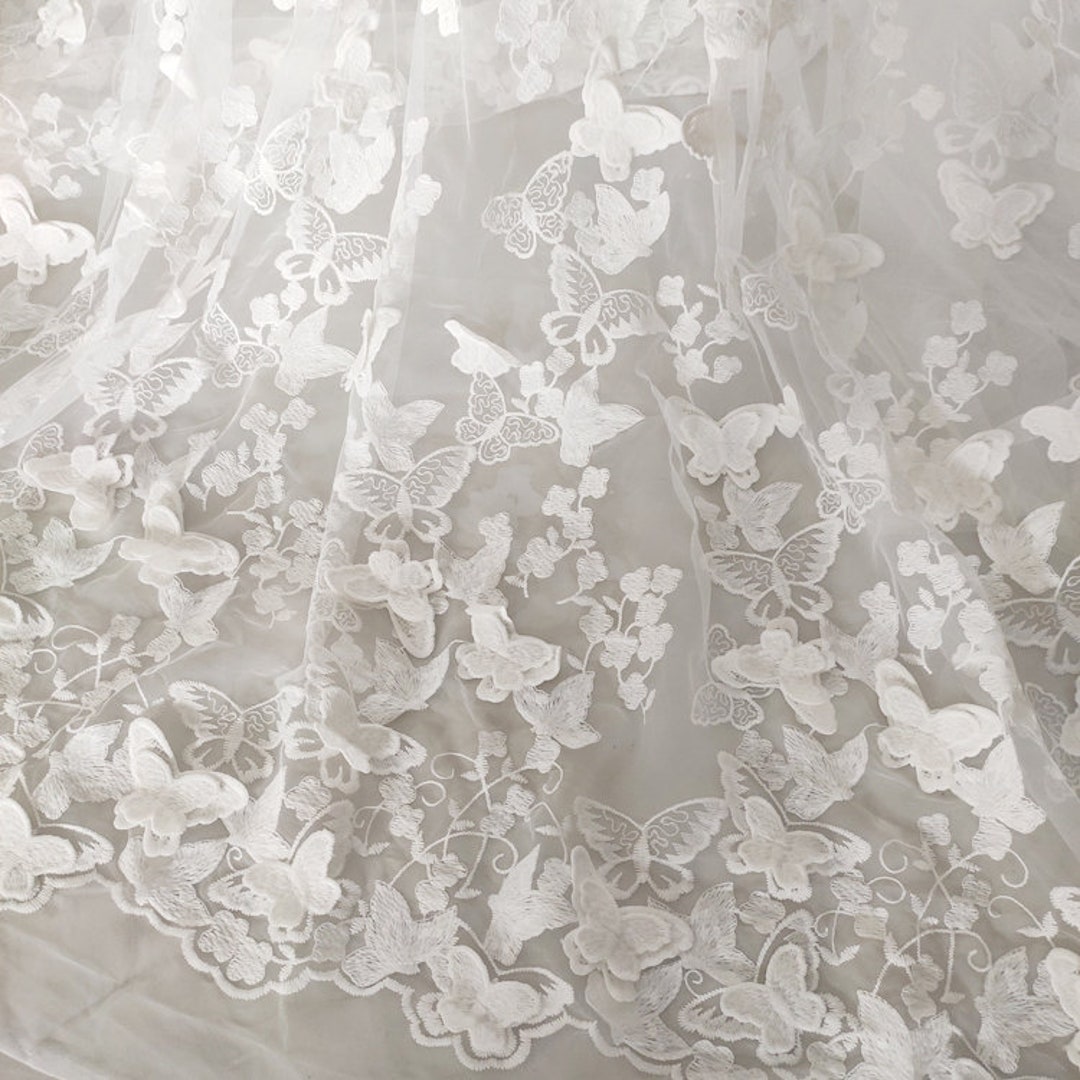 3D White Butterfly White Tulle Exquisite Embroidery Soft Tulle Fabric ...
