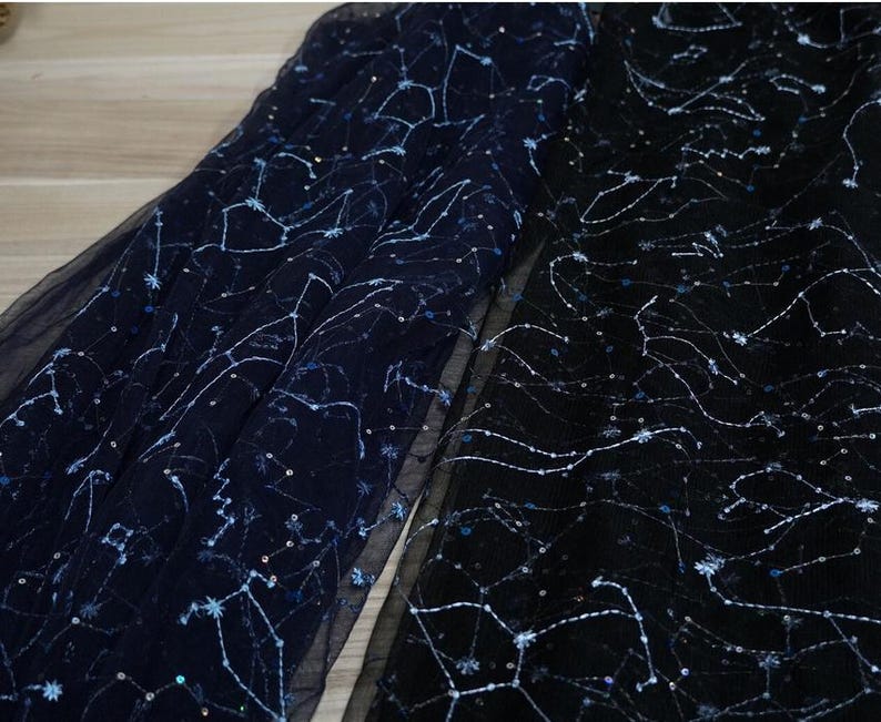 3 Colors Unique Constellation Embroidery Lace Fabric, Sequins Navy Mesh ...