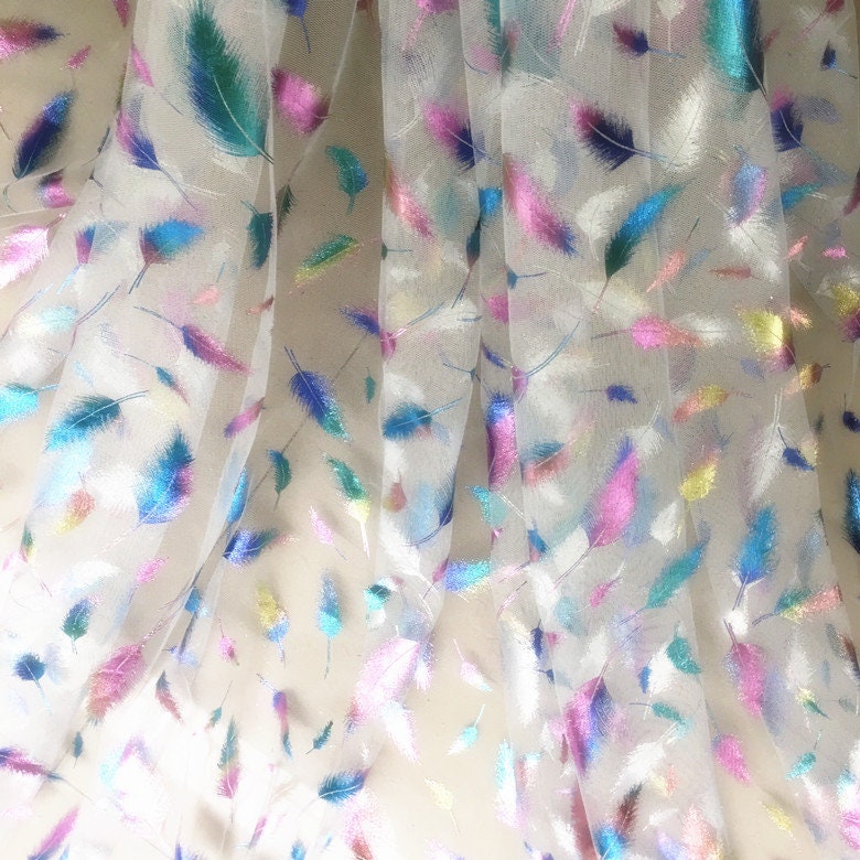 4 colors lace fabric rainbow feather sequin star white tulle | Etsy