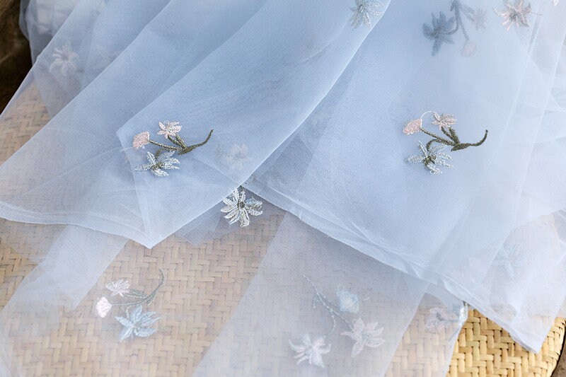 2 Colors Lace Fabric Pale Blue Ivory Tulle Small Flower Floral - Etsy