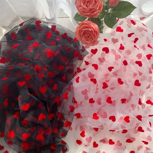 Red Heart Flocking Lace Fabric Soft Tulle Lace Fabric Wedding Lace ...