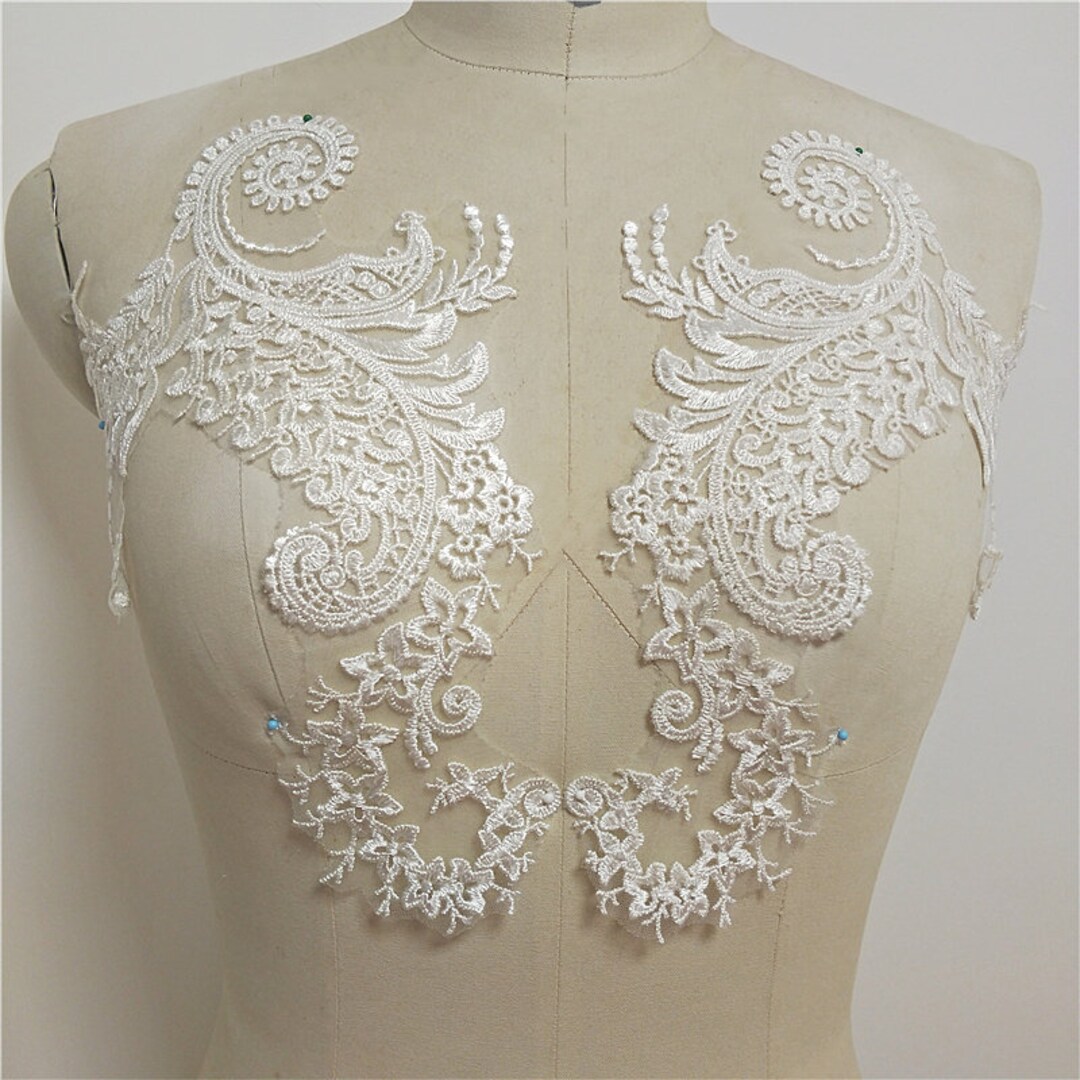 1 Pair Ivory Lace Alice Embroidery Flower Super Luxury Lace Appliques ...