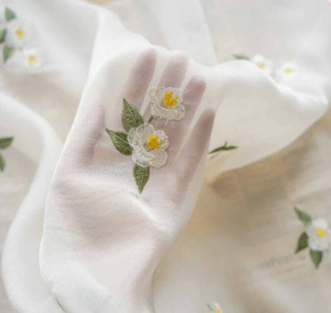 Chiffon Fabric Apricot Chiffon Small Flower Floral Embroidery Wedding ...