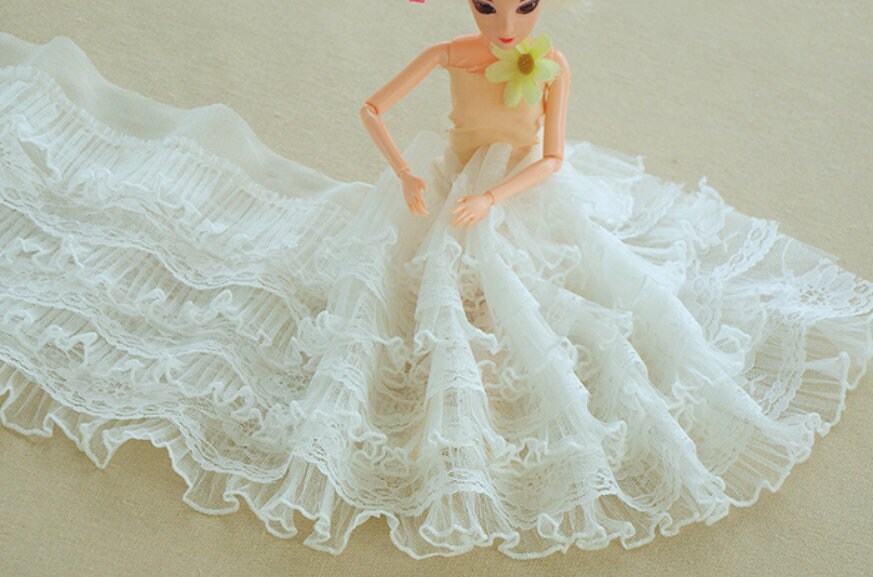 4 Colors Lace Fabric Tutu Tulle Ruffled Floding Lolita Lace White Pink ...