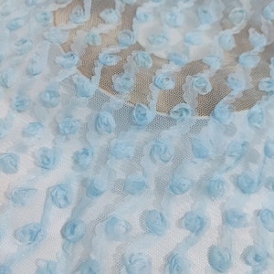 Sky Blue Lace Fabric 3d Chiffon Rose Floral Embroidery Soft Wedding ...
