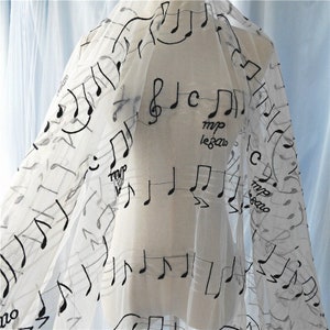 Ivory Lace Fabric Music Note Embroidered Gauze Tulle Fabric for Couture ...