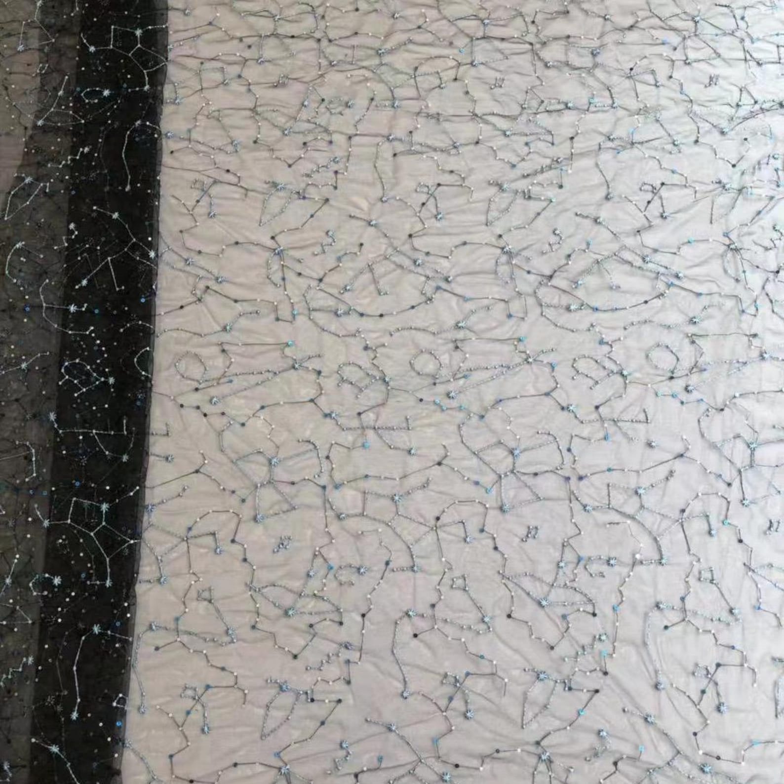 3 Colors Unique Constellation Embroidery Lace Fabric, Sequins Navy Mesh ...