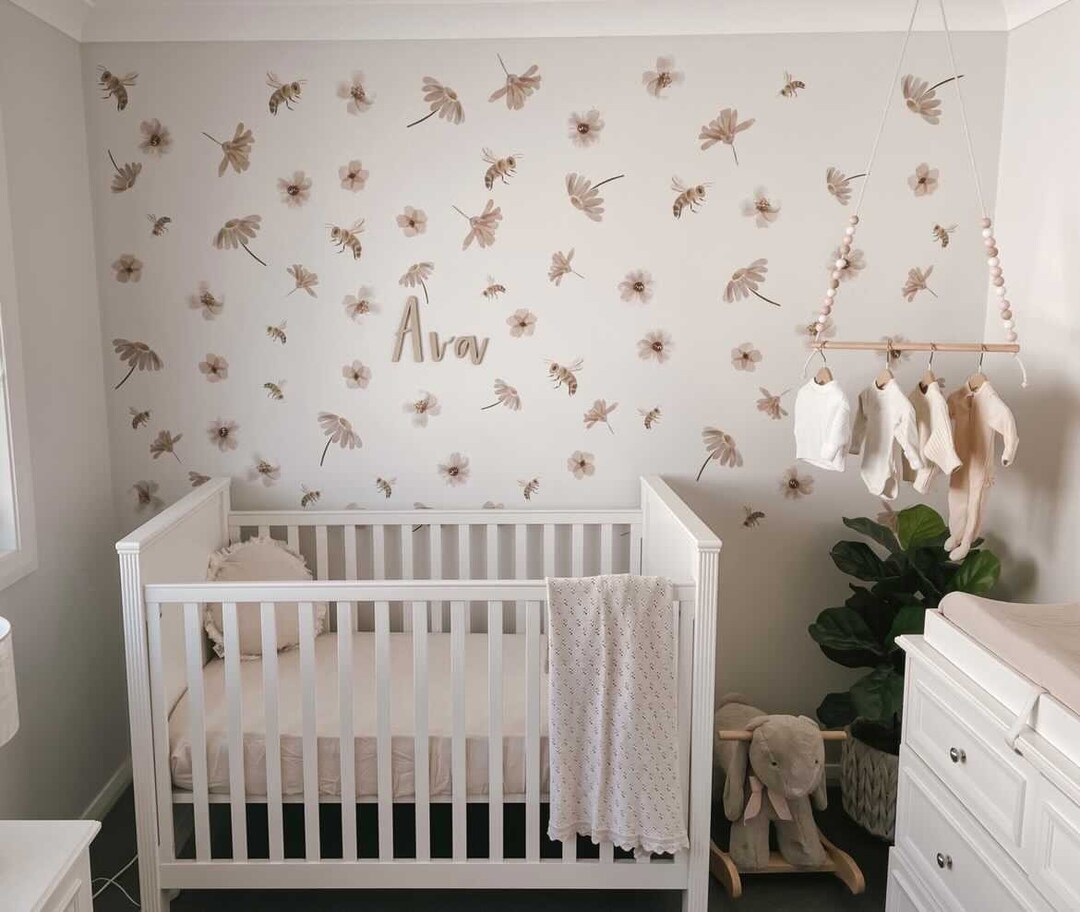 Bee and Flower Wall Decals, Flower Wall Decals, Bees, Boho Nursery - Etsy