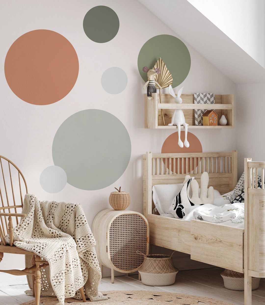 Large Circle Wall Decals (olive & Clay), Polka Dot Wall Decal, Polka ...