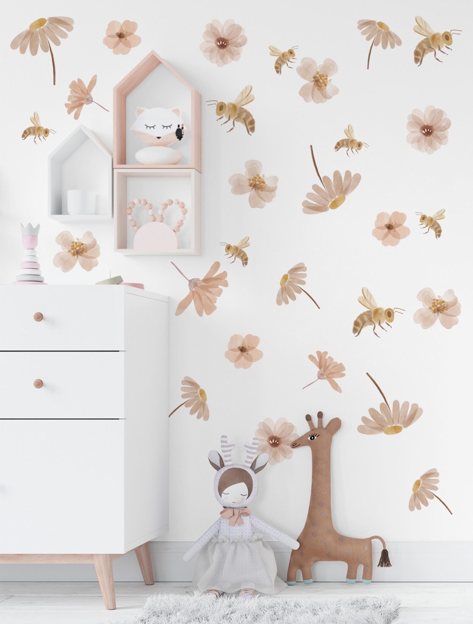 Bee and Flower Wall Decals Flower Wall Decals Bees Boho | Etsy