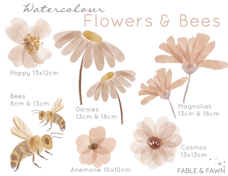 Bee and Flower Wall Decals Flower Wall Decals Bees Boho - Etsy