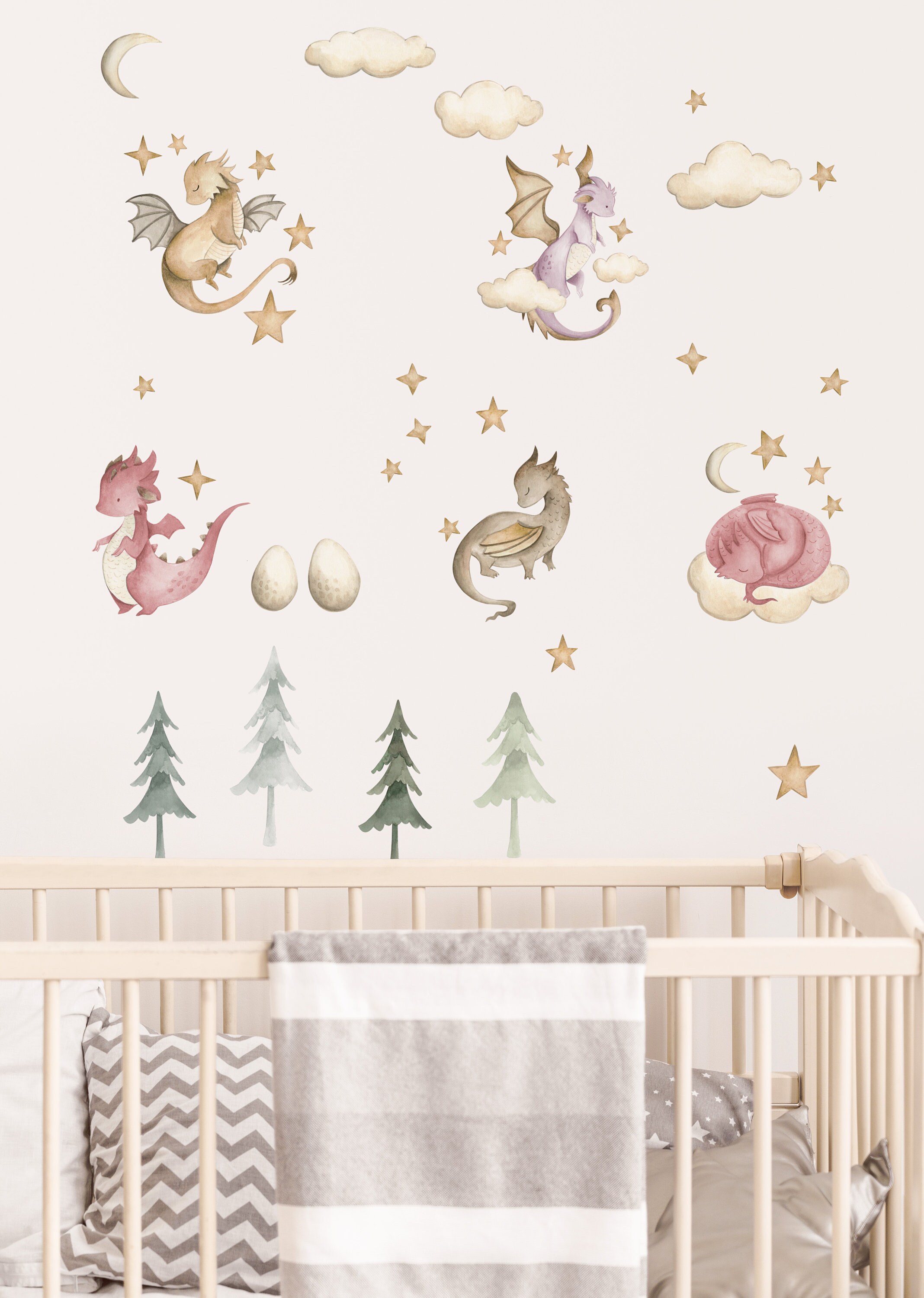 Baby Dragon Wall Decals Blush Dinosaur Wall Decals Dinosaur - Etsy