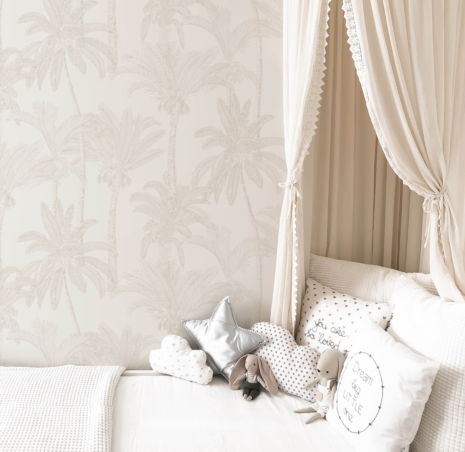 Palm Tree Wallpaper (beige), Removable Fabric Wallpaper, Peel & Stick ...