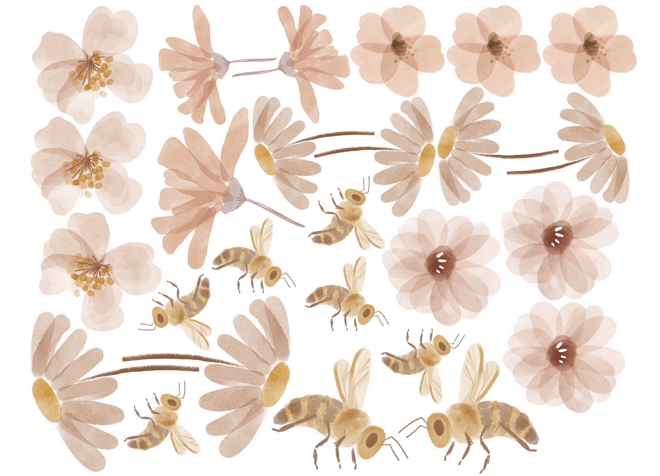 Bee and Flower Wall Decals Flower Wall Decals Bees Boho | Etsy