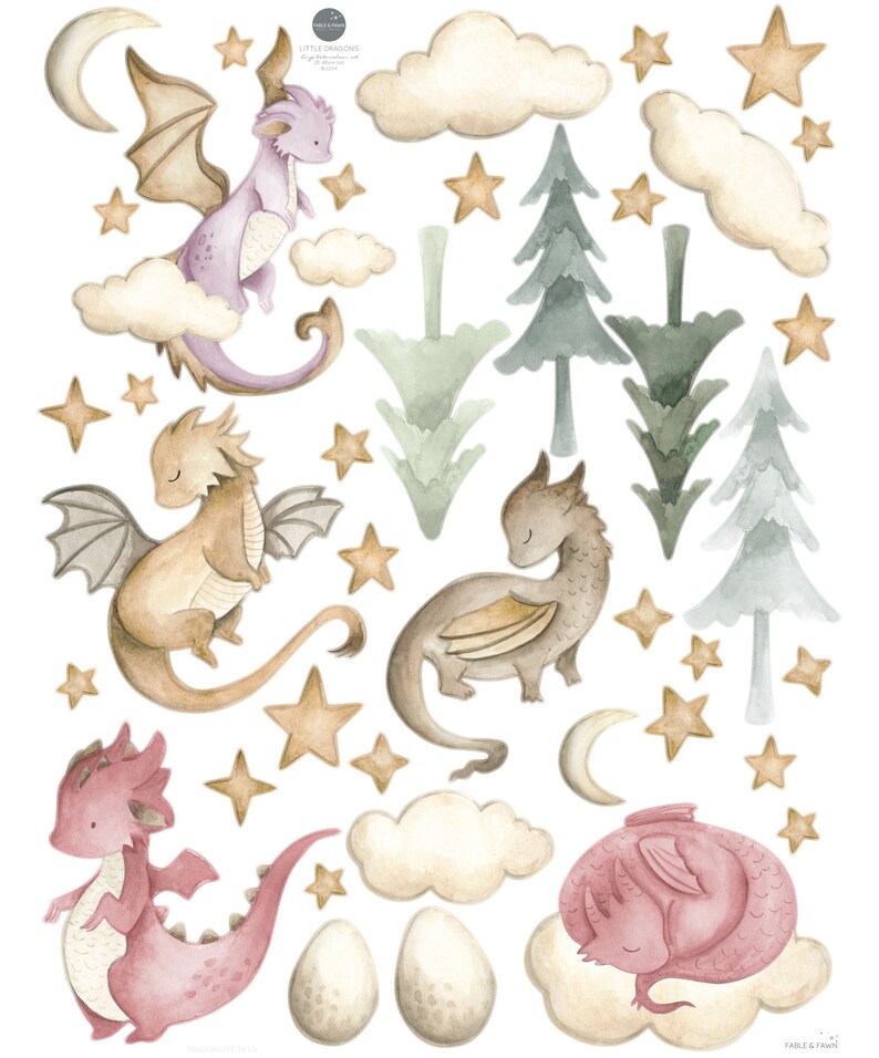 Baby Dragon Wall Decals Blush Dinosaur Wall Decals Dinosaur - Etsy