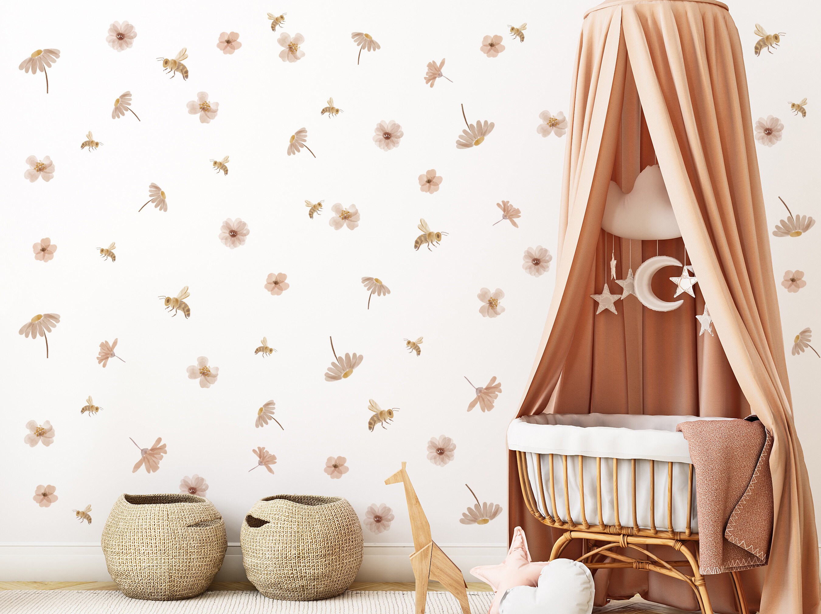 Bee and Flower Wall Decals Flower Wall Decals Bees Boho | Etsy