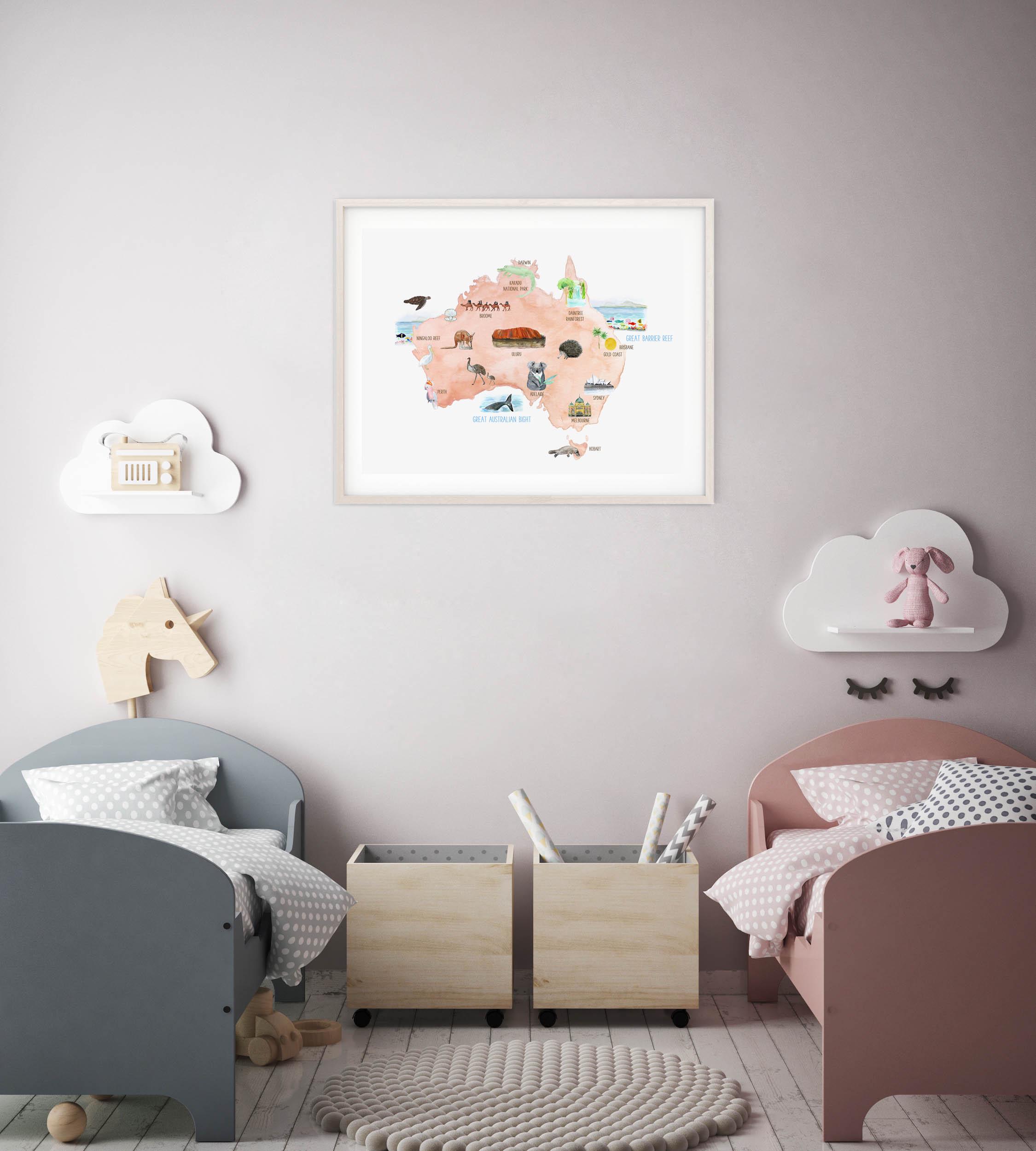 Australian Map for Kids, Kids Australia Map, Australia Nursery Decor ...
