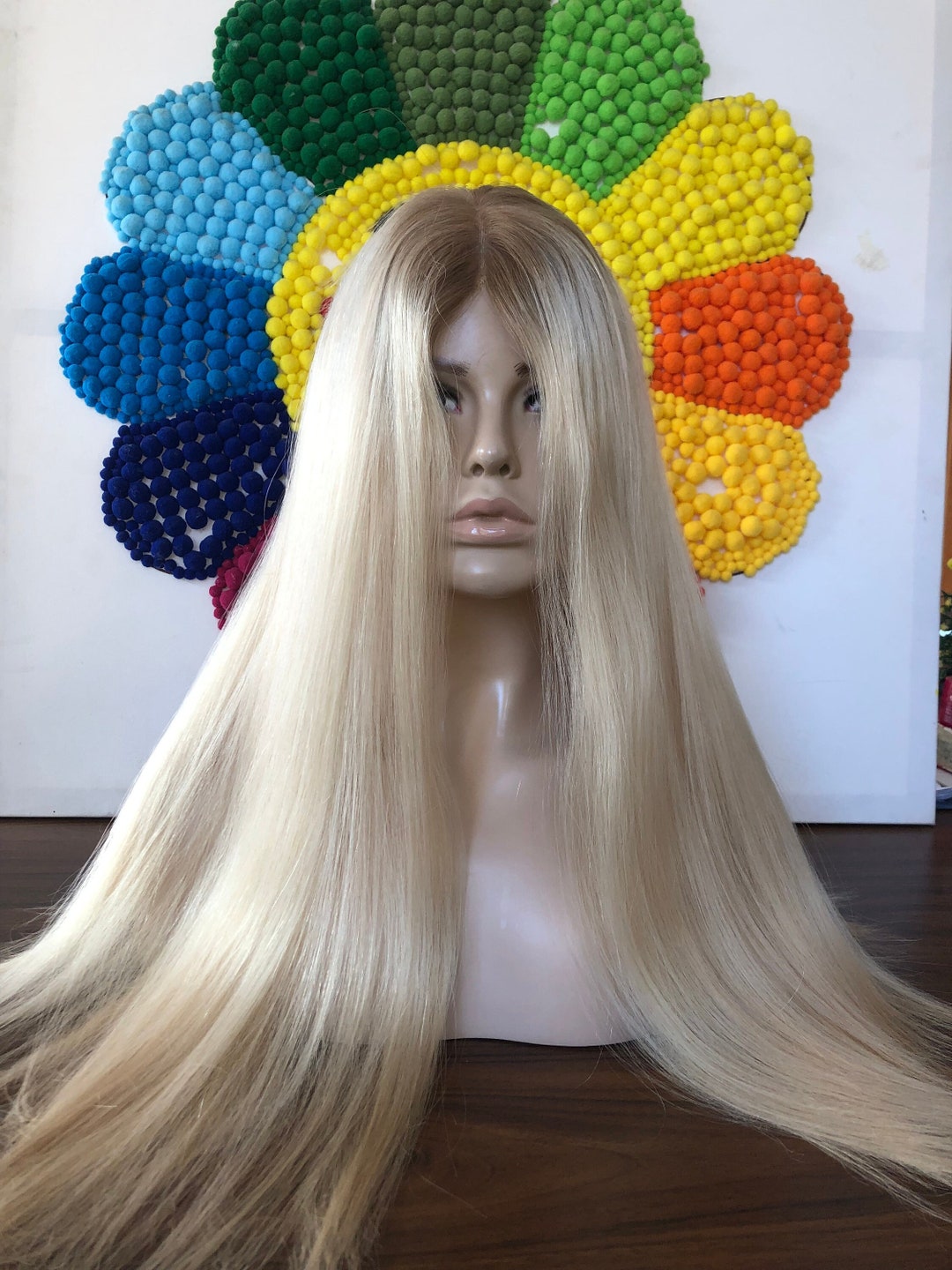 24 Long White Blonde Lace Top Kosher Jewish Wig, Lace Front European ...