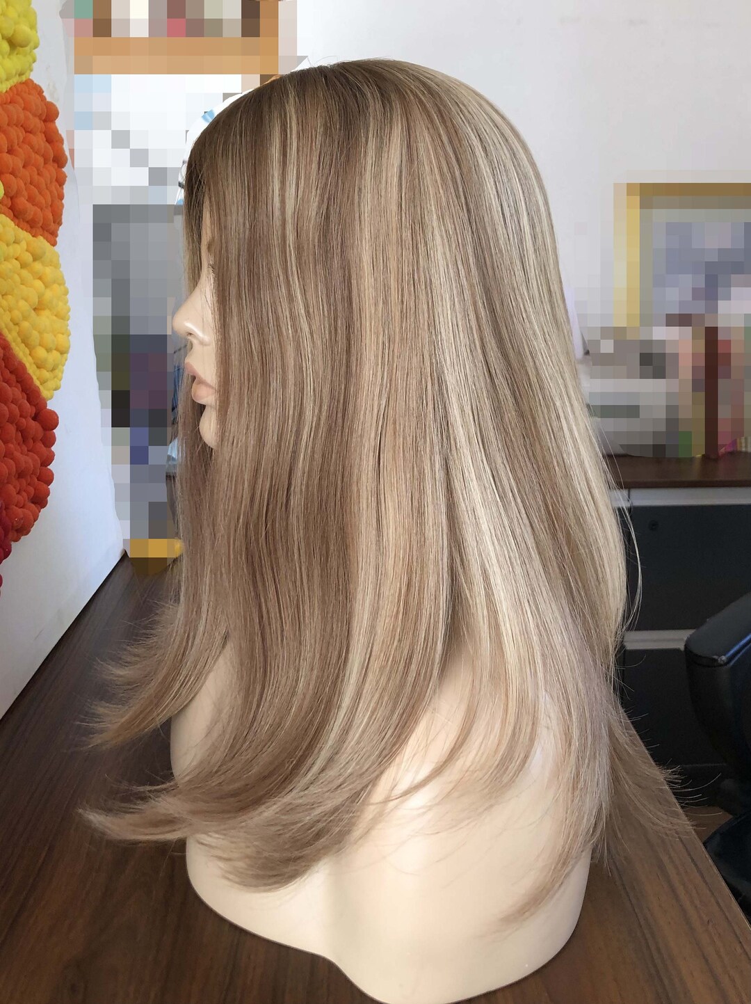 18 Balayaged Blonde Human Hair Kosher Wig, Silk Base Cuticle Intact Virgin Hair Sheitels, Large ...