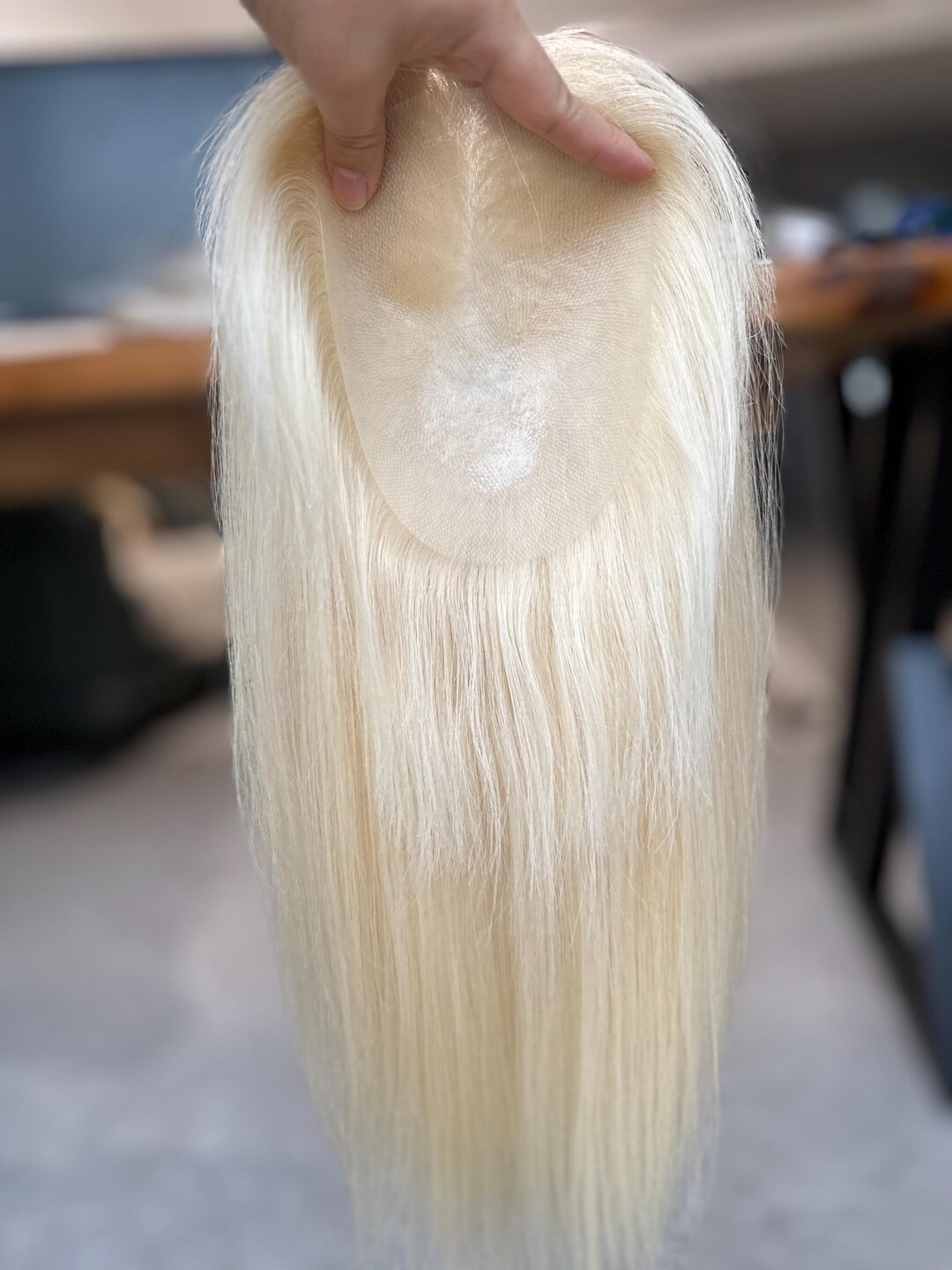 14" 13x17cm PU Thin Skin Base Hair Toupee, White Blonde 5x6.7" Human ...