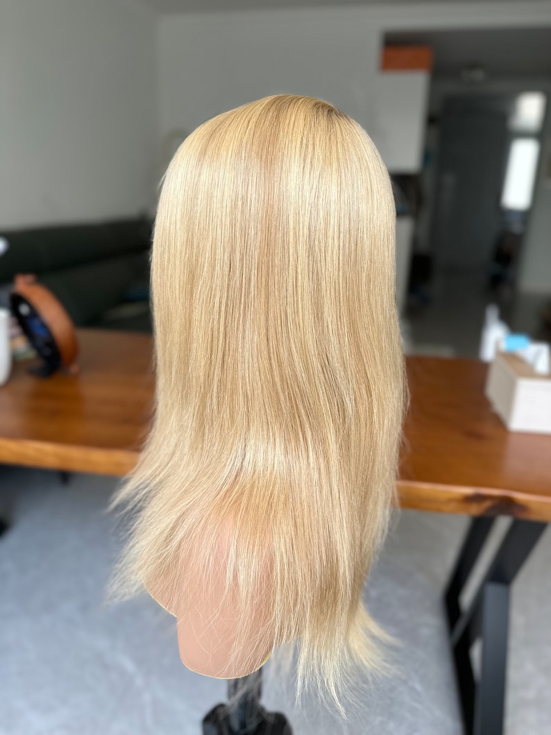 18" Mixed Blonde Full Thin Skin Medical Wig, Human Virgin Hair System ...