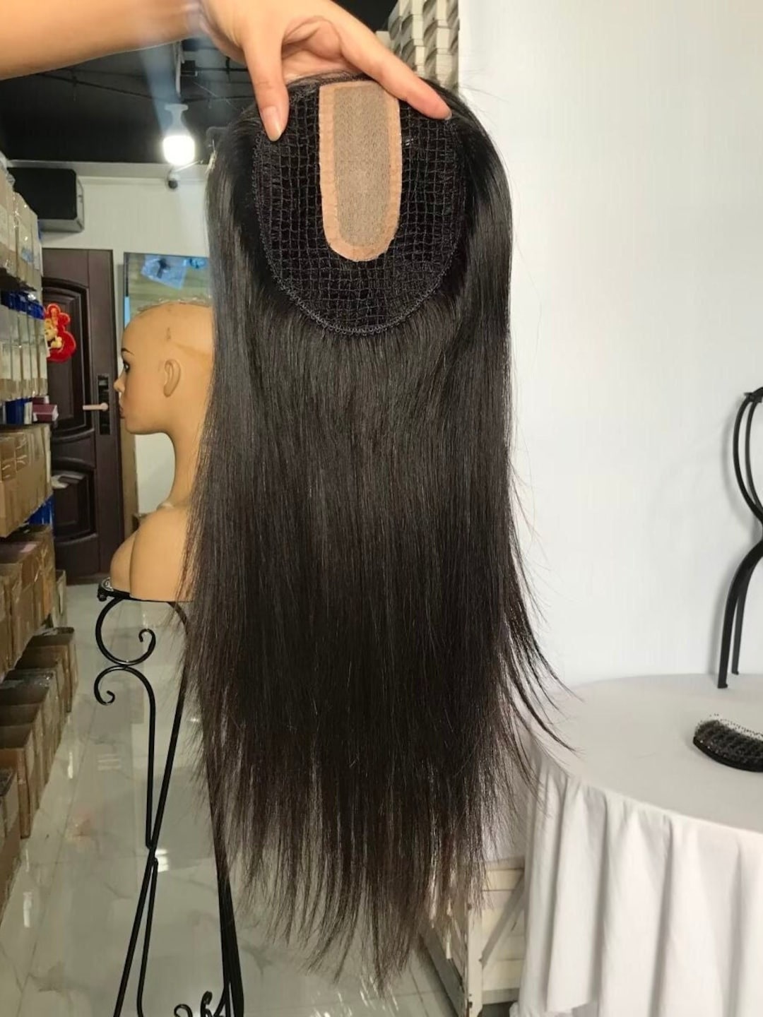 16" European Virgin Hair Topper: Silk Part, Breathable Fishnet Base ...