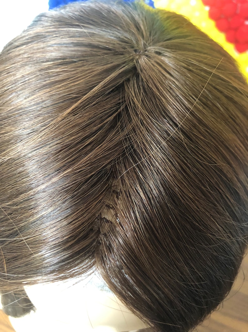 16" Medium Brown Mesh All Over Human Hair Topper,6x6.5" Fishnet ...