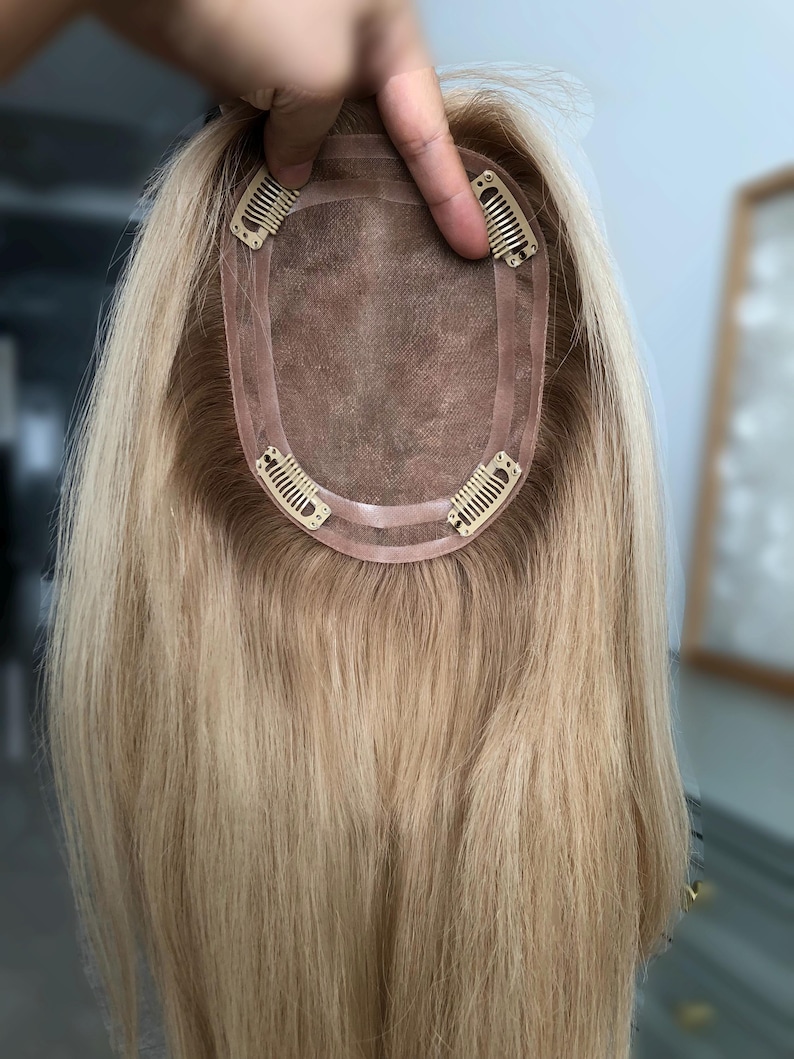 14" 5x6" Light Rooted Mixed Blonde European Human Virgin Hair Toppers ...