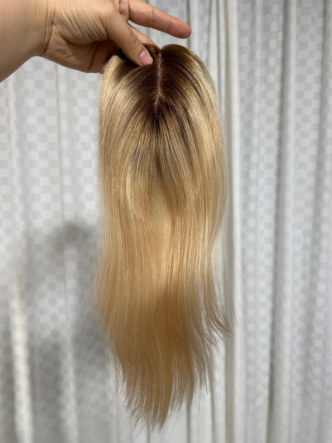 14 Inch Human Virgin Hair Topper Dark Rooted Blonde European Human Hair ...