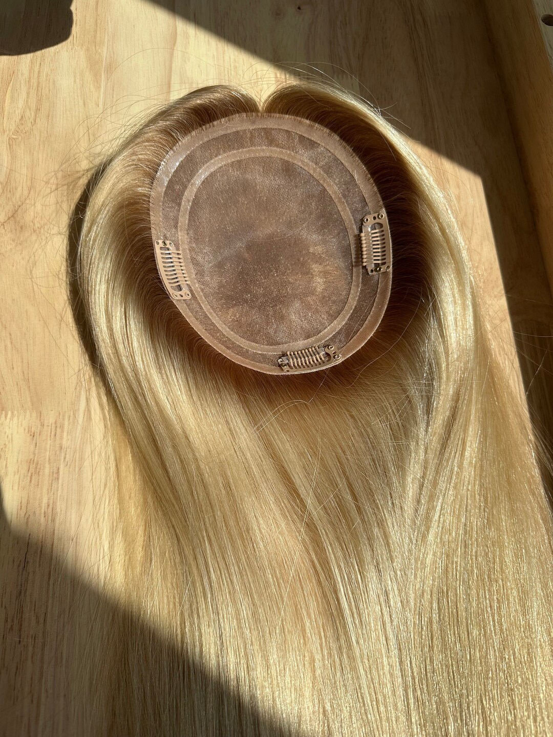 20" Rooted Blonde Mono Base European Human Hair Topper for Women; 5.5x6 ...