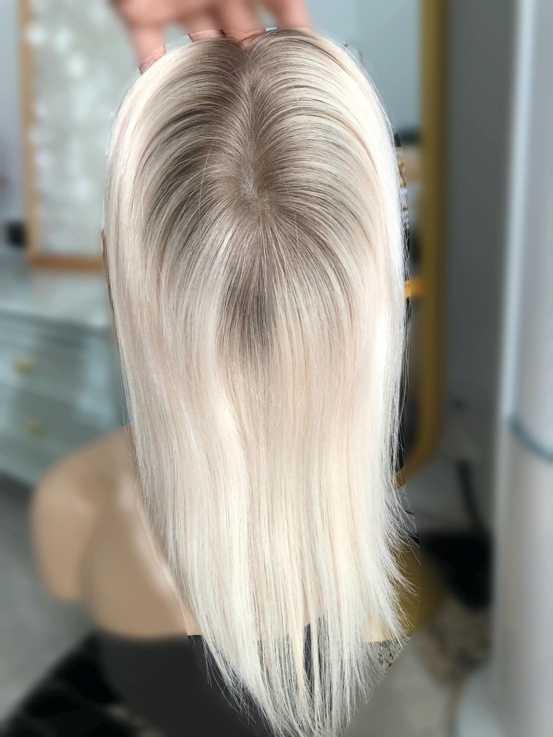 12-16" Rooted Platinium Blonde Human Virgin Hair Toppers for Women Hair ...