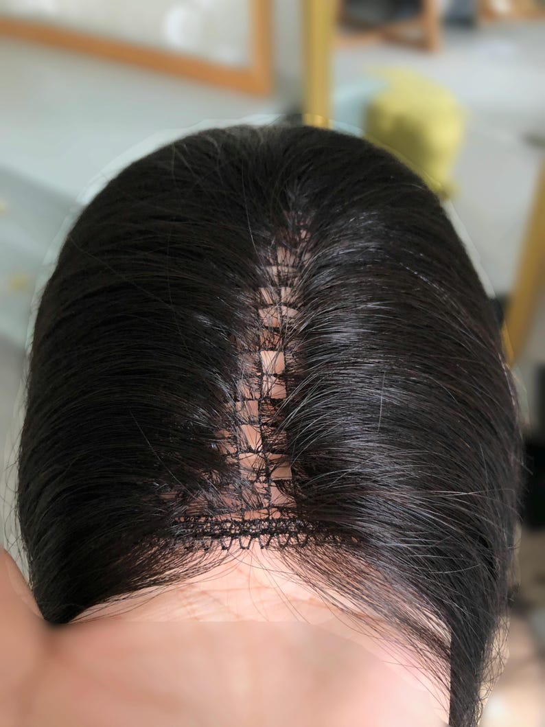 16" Natural Black Integration Fishnet All Over Human Hair Toppers, Mesh ...