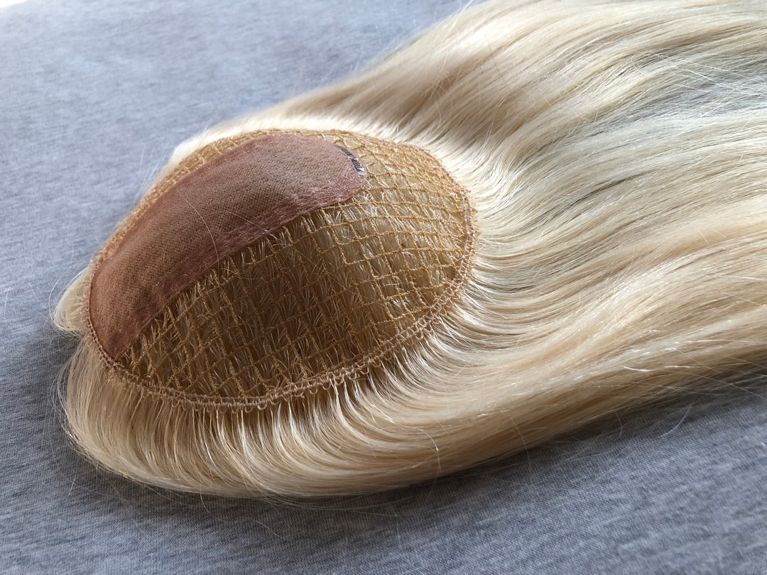 16" 6x6.5" Fishnet Parted European Human Virgin Hair Topper, Breathable ...