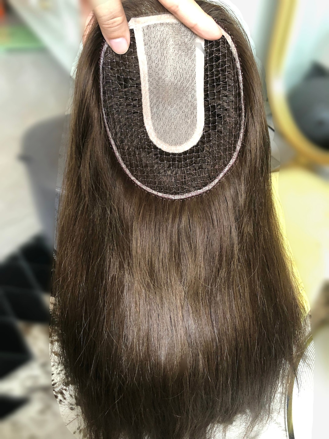 16" 6x6.5" Cool Brown Fishnet Integrated Silk Parted European Human ...