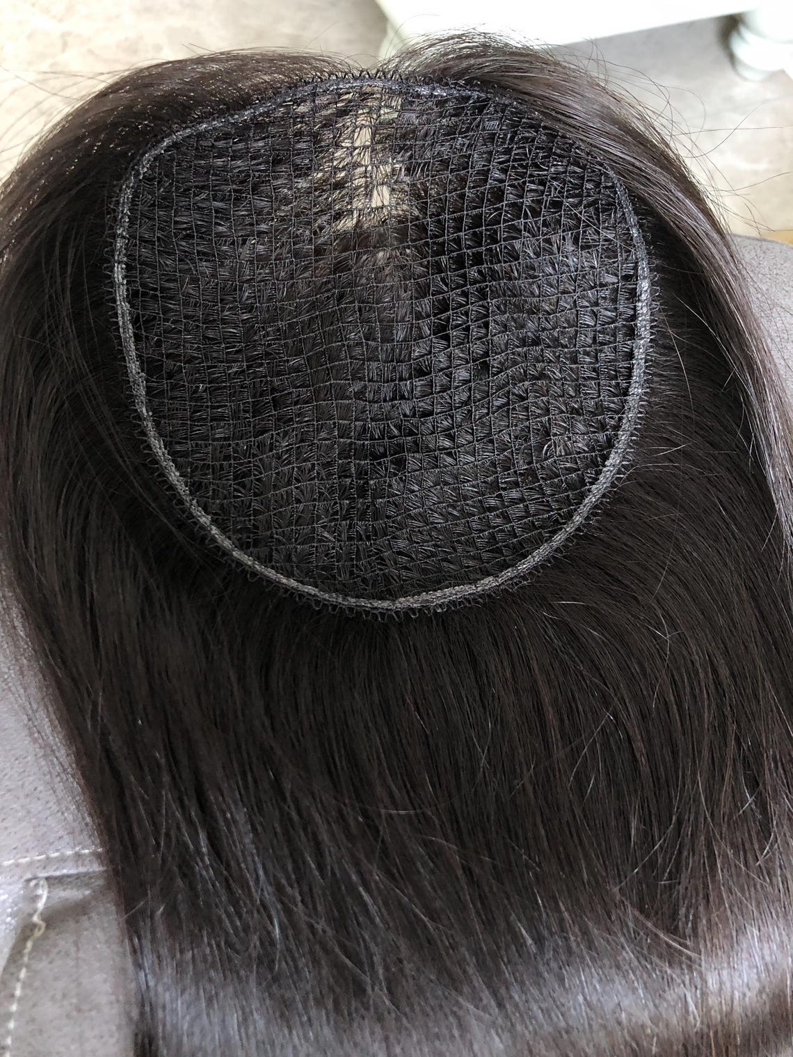 16" Natural Black Integration Fishnet All Over Human Hair Toppers, Mesh ...