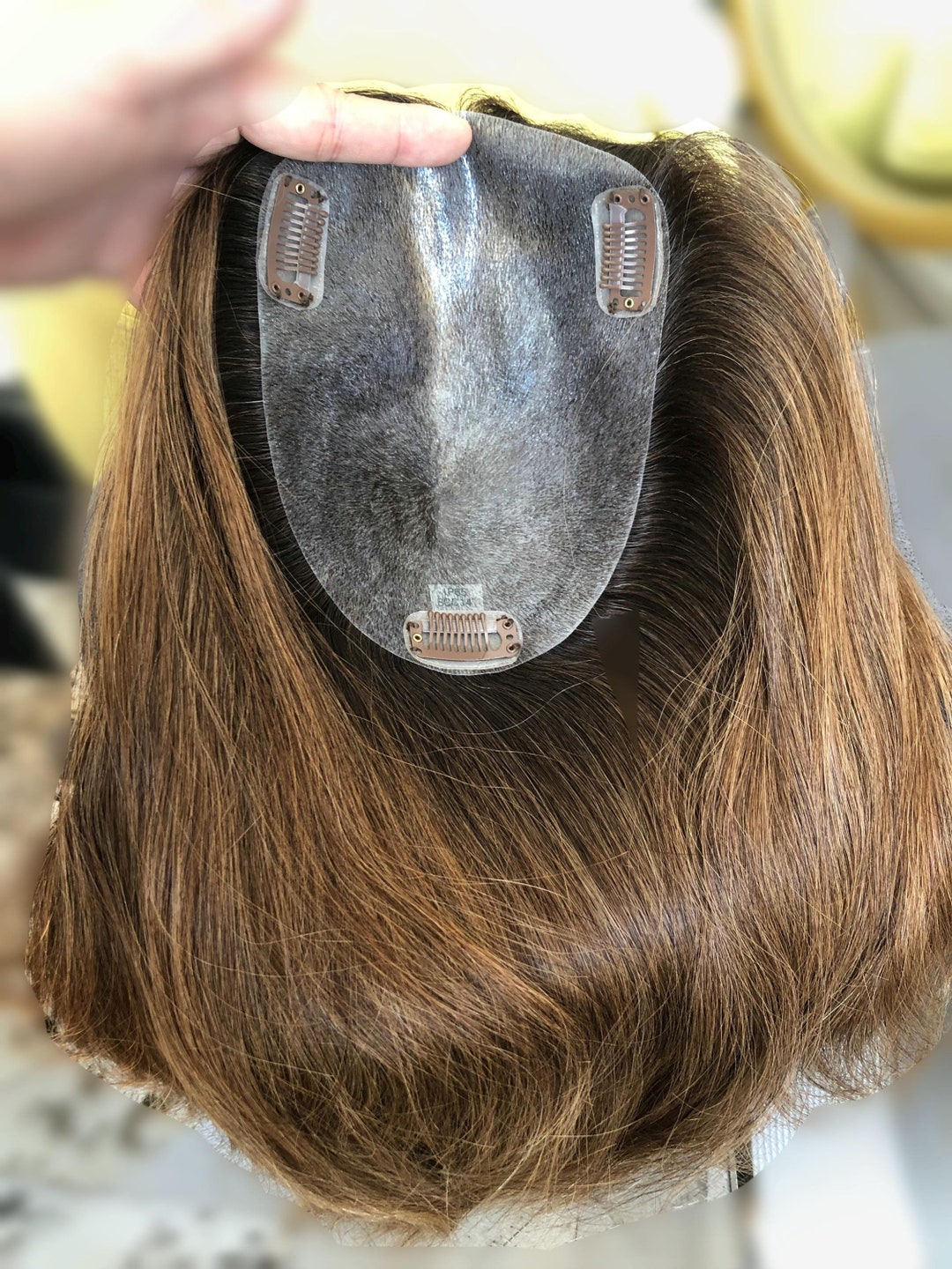 16" PU Thin Skin Base Hair Toupee, Ombre Brown 5x6.7" Human Hair System ...