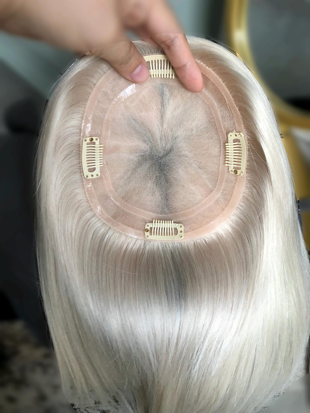 12-16" Platinum Blonde Human Virgin Hair Toppers for Women Hair Volume ...