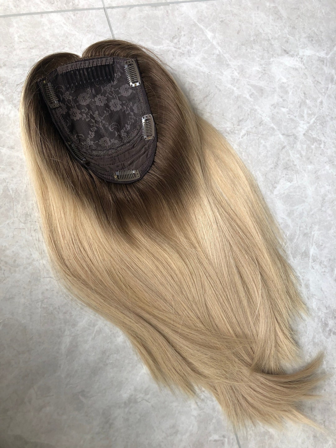 Luxious Quality 16" 5x7" Rooted Blonde Silk Base Hair Topper, European ...