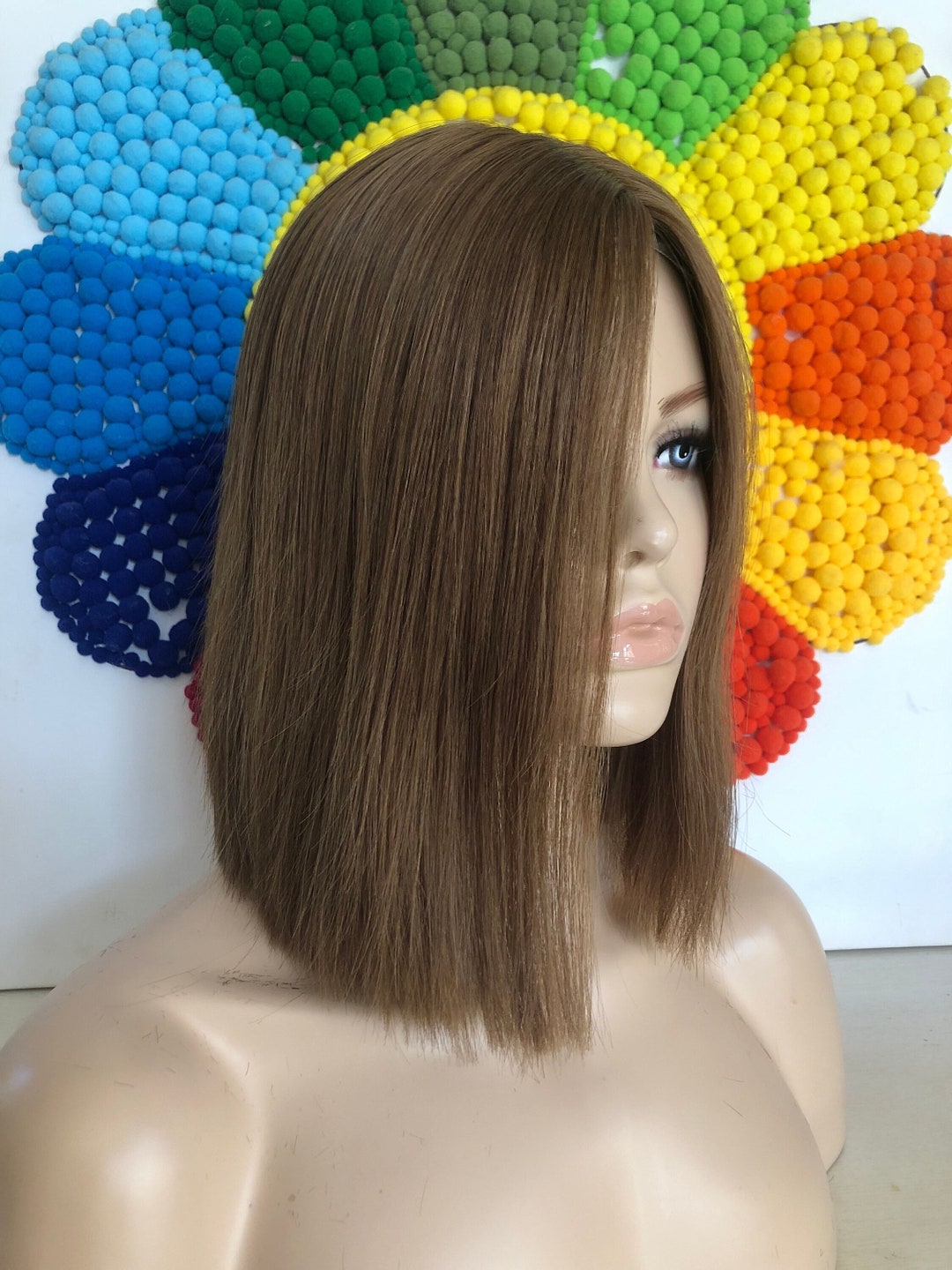 12" Light Brown Human Hair Bob Topper: Kosher Silk Base Kippha Fall - Etsy