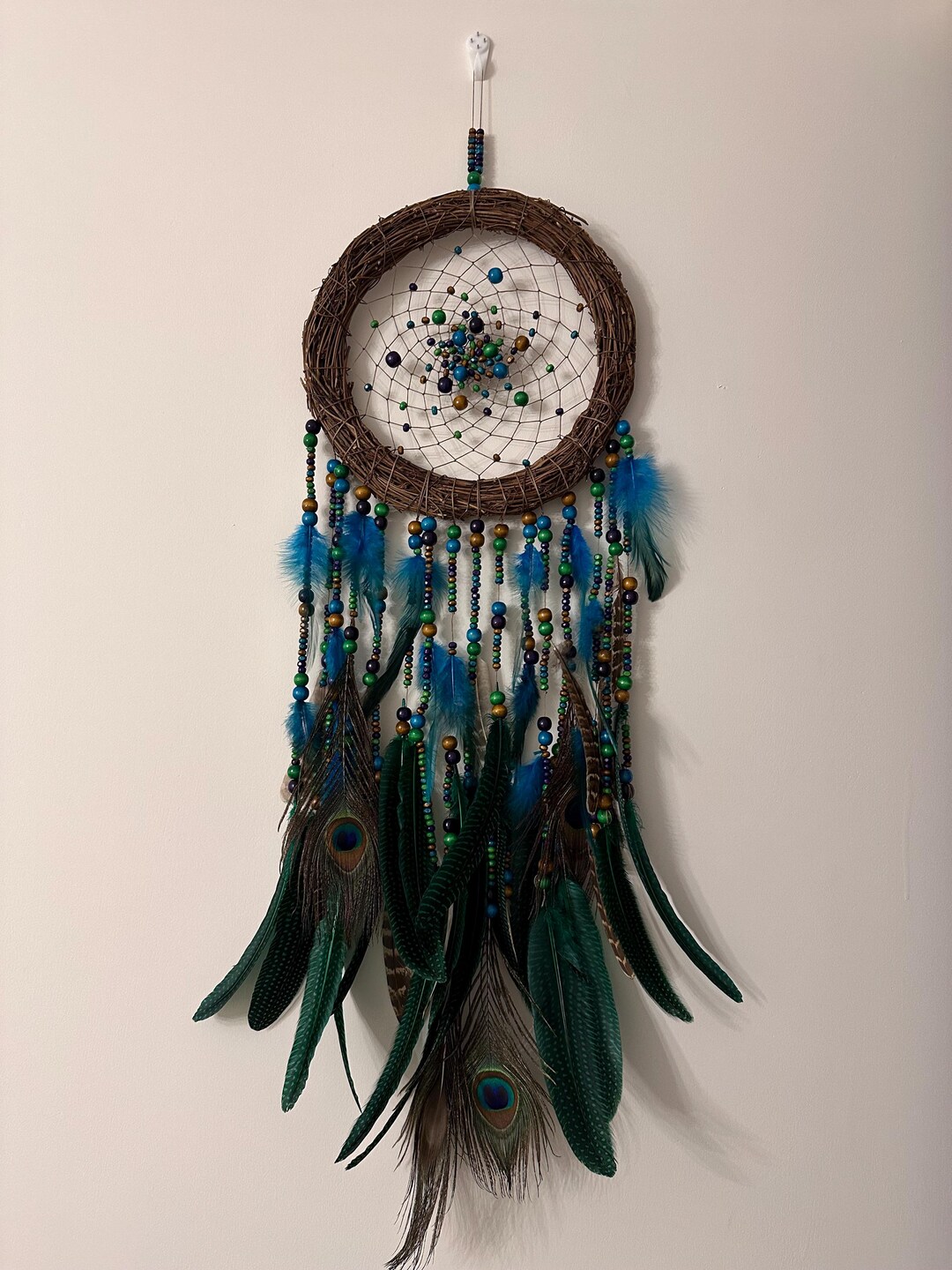 Peacock Feathers Beaded Dream Cacther 25cm Birthday Gift, Holiday Gifts ...
