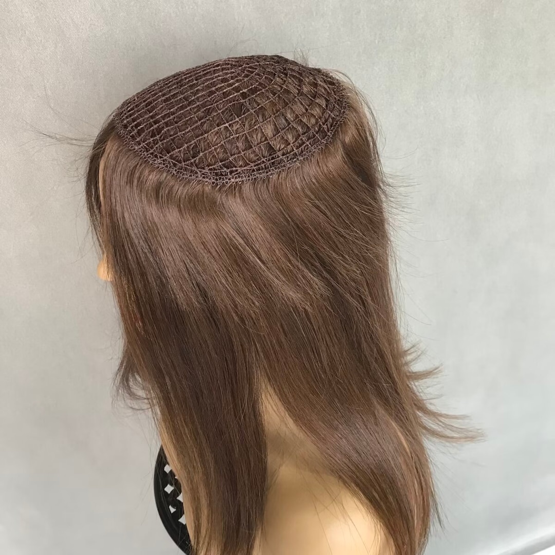 16" Most Breathable Mesh Cafe Brown Integration Hair System, European ...