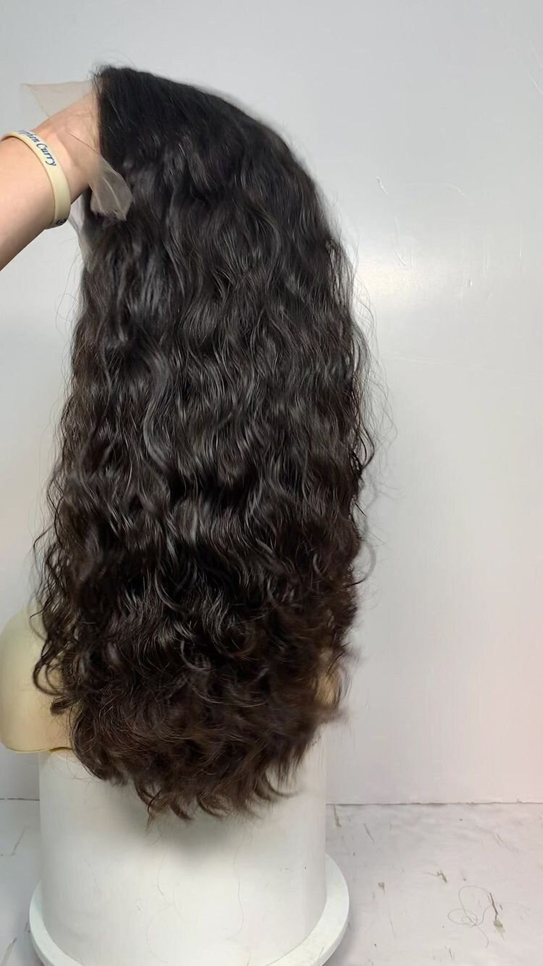 Natural Black Color HD Lace Top Human Hair Wig, Curly European Virgin ...