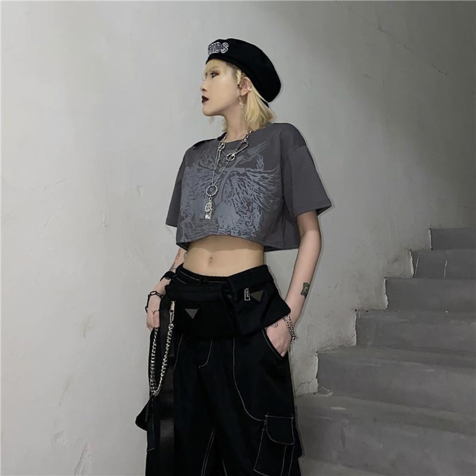 Black Gothic Crop Top Egirl Cute Harajuku Grunge Goth Punk Tee Etsy