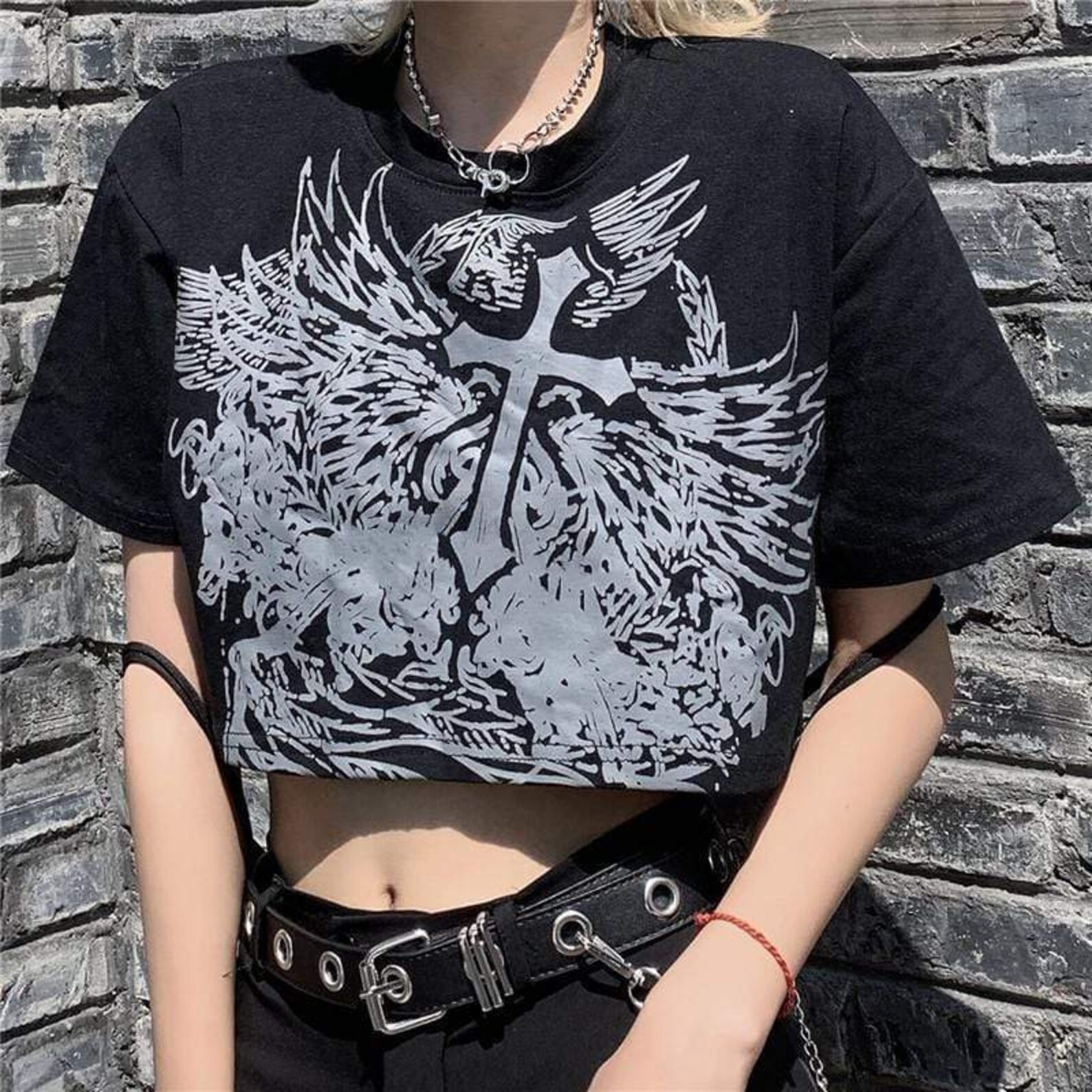 Black Gothic Crop Top Egirl Cute Harajuku Grunge Goth Punk Tee Etsy