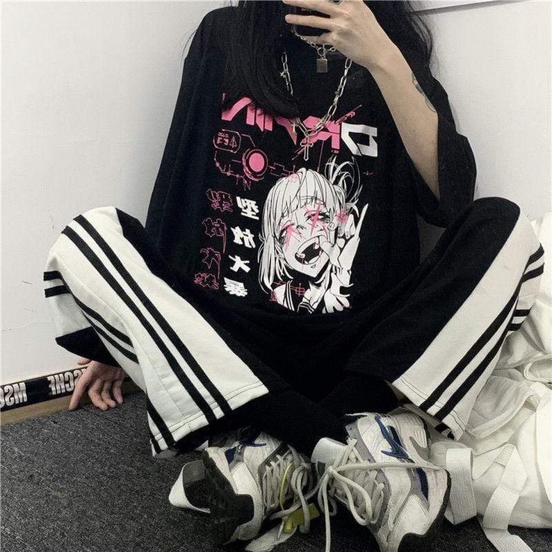 Anime Girl Oversized Camiseta Harajuku Streetwear Tee Unisex Etsy