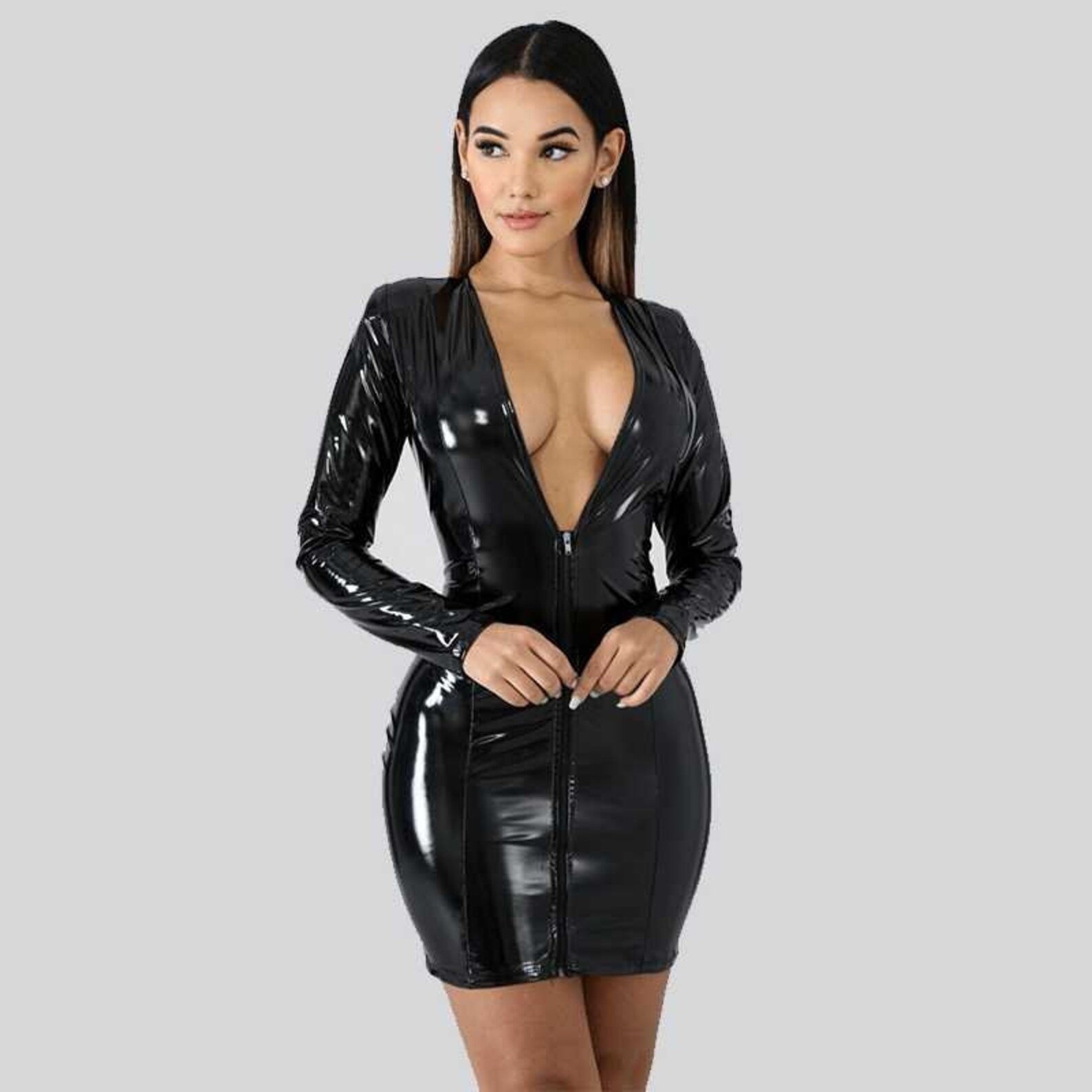 Latex Dress Deep V Plunge Dress Sexy Clubbing Rave Y2k Etsy