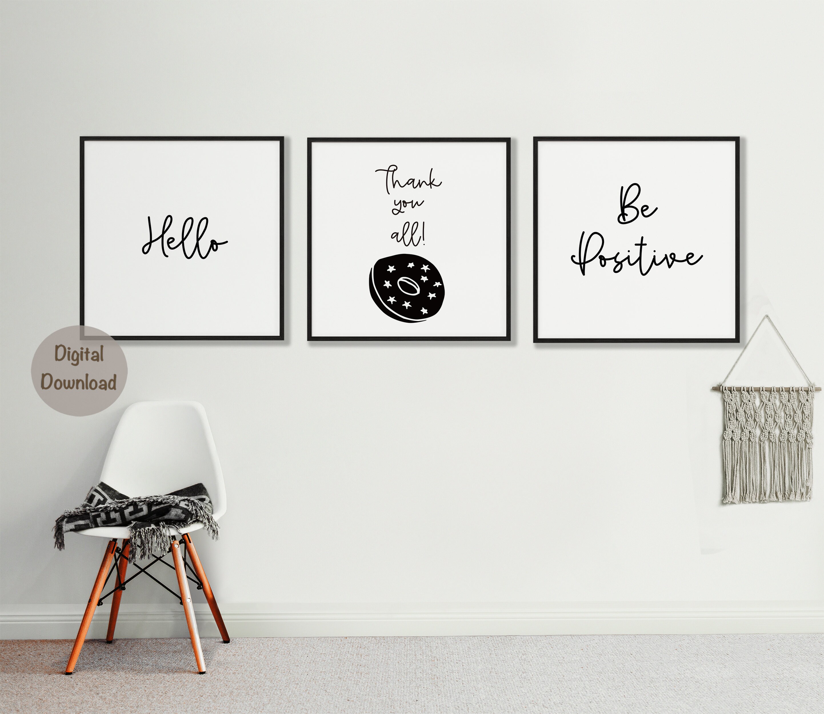 Text Poster Digital Set of 3 Black And White Prints Line Art | Etsy