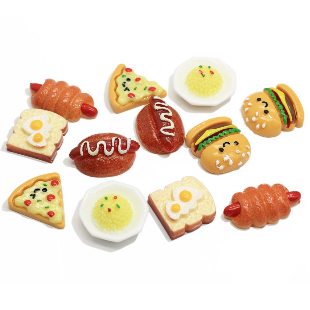 50/100PCS Cute Hamburger Resin Food Stud Sandwich Resin Cabochons Pizza ...