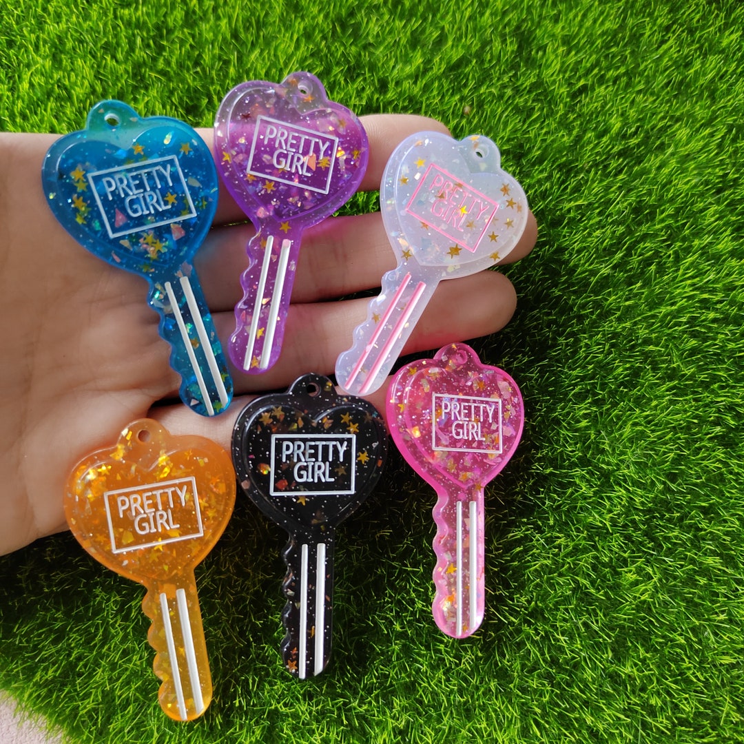 58mm Glitter Pretty Girl Heart Key Resin Charms Pendant for DIY ...