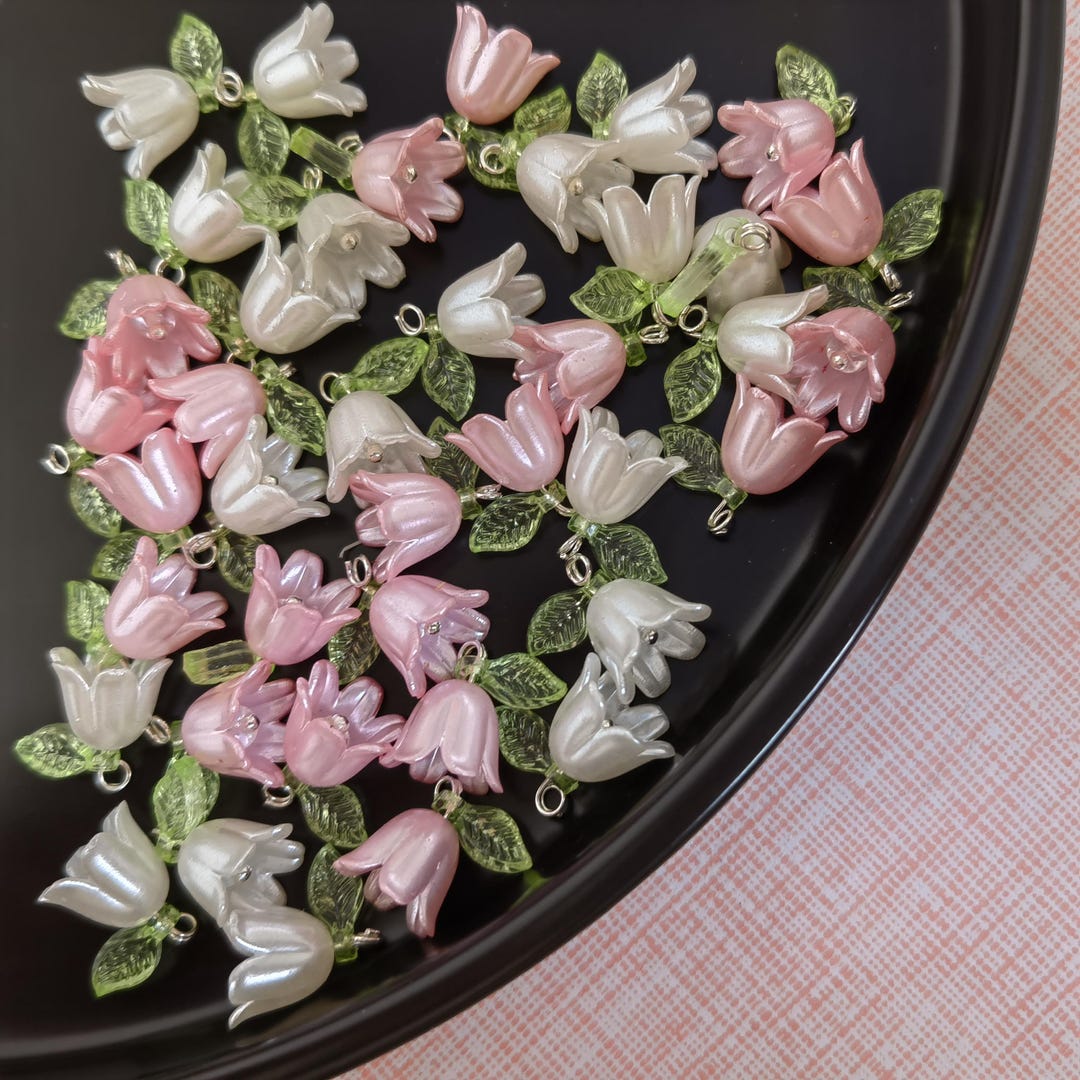 Lily Flower Charm Flower Charms Acrylic Small Spring Floral Bell Leaves ...